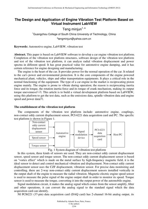 Pdf The Design And Application Of Engine Vibration Test Platform