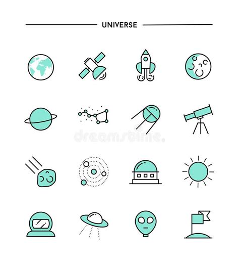 Set Of Flat Design Thin Line Universe Icons Stock Vector Illustration Of Icon Color 55516593