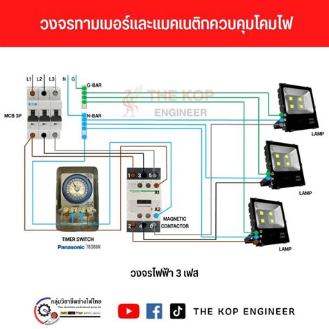 [เรียนรู้ระบบไฟฟ้า] 👉รูปตัวอย่างวงจรการใช้สวิตช์ตั้งเวลา Timer Switch และแมคเนติกคอนแทรคเตอร