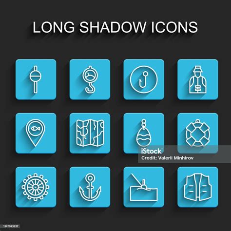 세트 라인 선박 스티어링 휠 앵커 낚시 플로트 물 재킷 접힌지도 Lifebuoy 및 숟가락 아이콘 벡터 0명에 대한 스톡 벡터 아트 및 기타 이미지 Istock