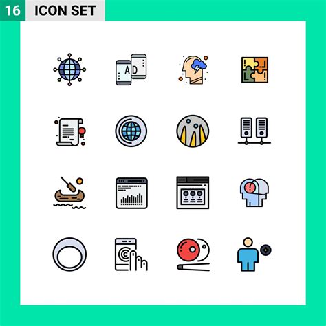 Group Of 16 Flat Color Filled Lines Signs And Symbols For Solve Play Cloud Game Energy Editable