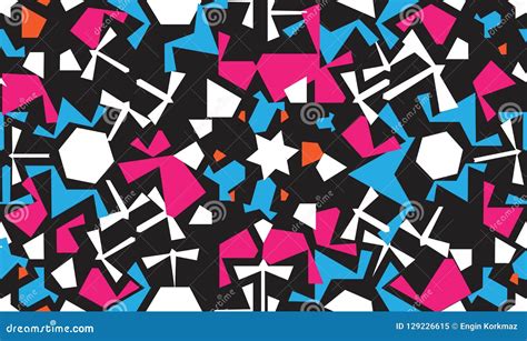Abstract Seamless Pattern Design With Random Geometric Shapes Stock