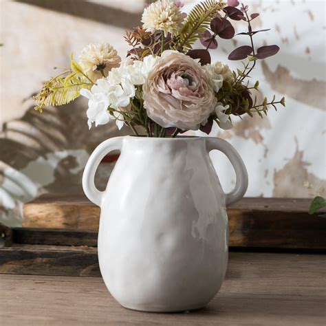 Tanvecle White Ceramic Vase With 2 Handles Modern