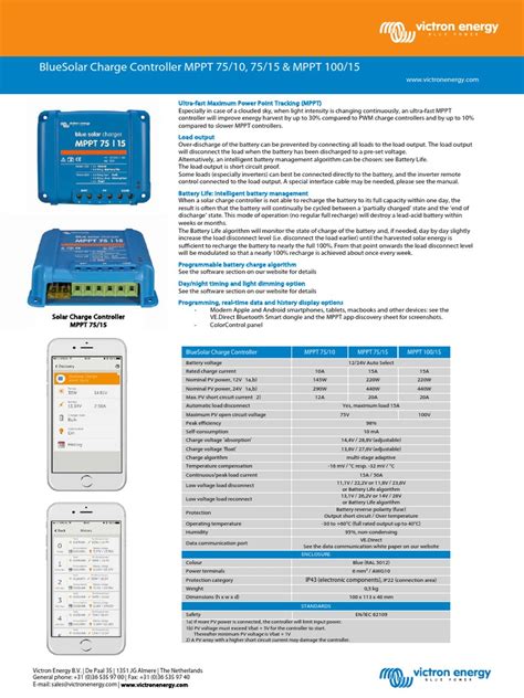 Datasheet Blue Solar Charge Controller Mppt 75 10 75 15 And Mppt 100 15