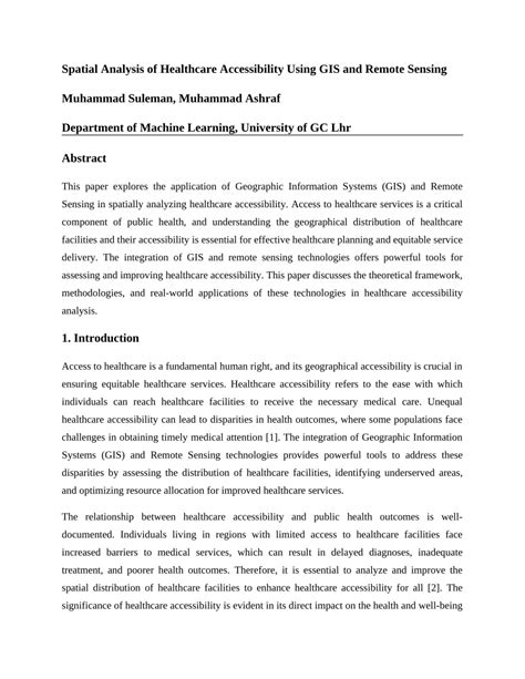 Pdf Spatial Analysis Of Healthcare Accessibility Using Gis And Remote