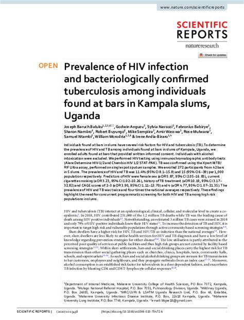 Pdf Prevalence Of Hiv Infection And Bacteriologically Confirmed