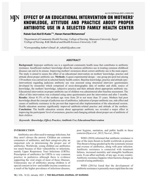 Pdf Effect Of An Educational Intervention On Mothers Knowledge Attitude And Practice About