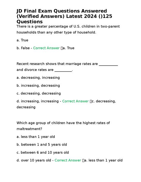 Jd Final Exam Questions Answered Verified Answers Latest 2024 125 Questions Exams Nursing