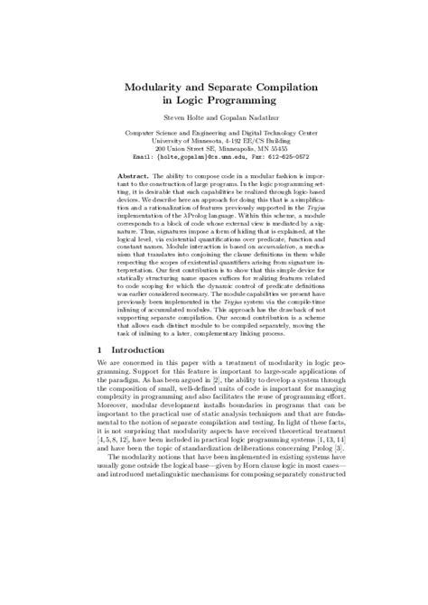 Pdf Modularity And Separate Compilation In Logic Programming