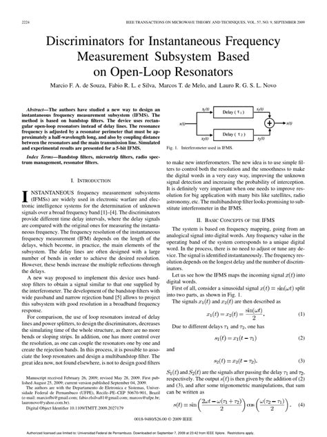 Pdf Discriminators For Instantaneous Frequency Measurement Subsystem