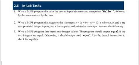 Solved In Lab Tasks Write A MIPS Program That Asks Chegg