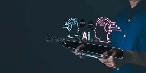 Man Use Tablet Command Prompt Ai Chat Big Data Storage Stock Image Image Of Internet Media