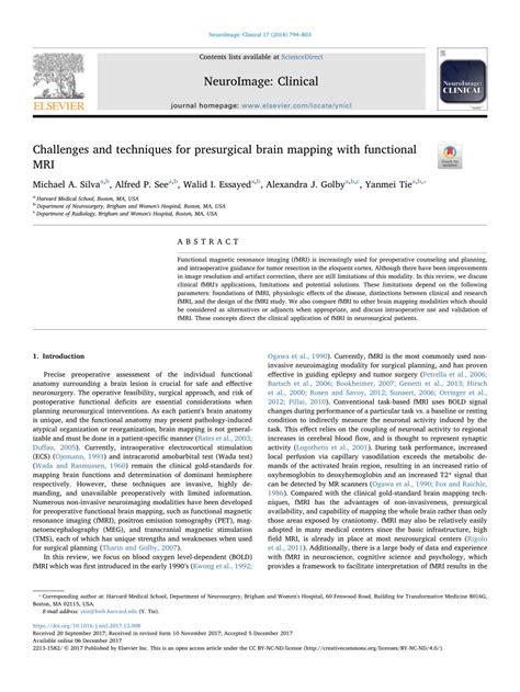 Pdf Challenges And Techniques For Presurgical Brain Mapping With