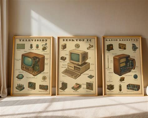 Set Of 3 Retro Tech Posters Vintage Electronics Old Tv Diagram