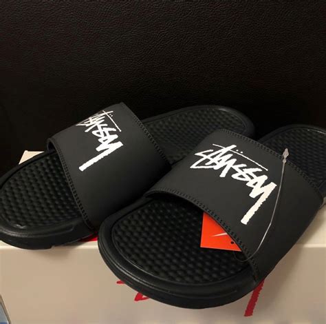 Stussy Benassi X Nike Slides Black Mens Fashion Footwear Flipflops And Slides On Carousell