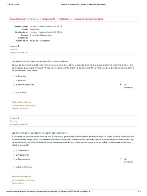 modulo 1 evaluación unidad 3 revisión del intento pdf evaluación