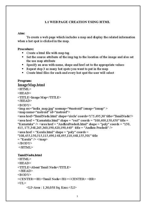 Final Ip Lab Manual 1 Web Page Creation Using Html Aim To Create A Web Page Which Includes A