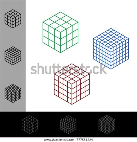 Cube Wireframe Setvector Outline Illustrationisometric Projection Stock