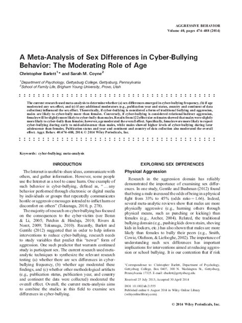 Pdf A Meta‐analysis Of Sex Differences In Cyber‐bullying Behavior