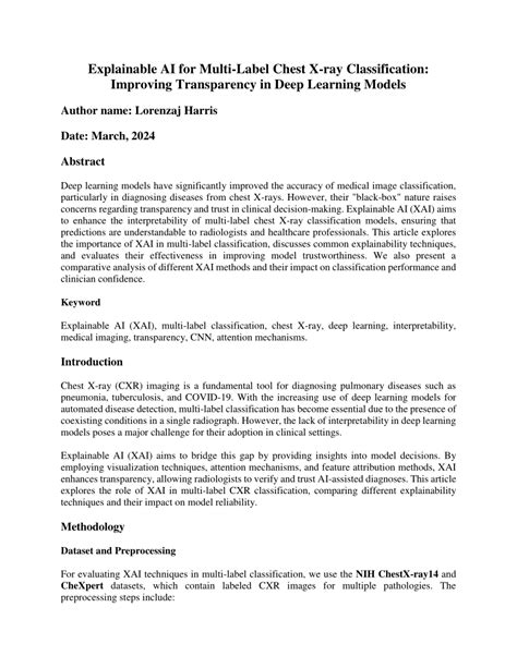 Pdf Explainable Ai For Multi Label Chest X Ray Classification Improving Transparency In Deep