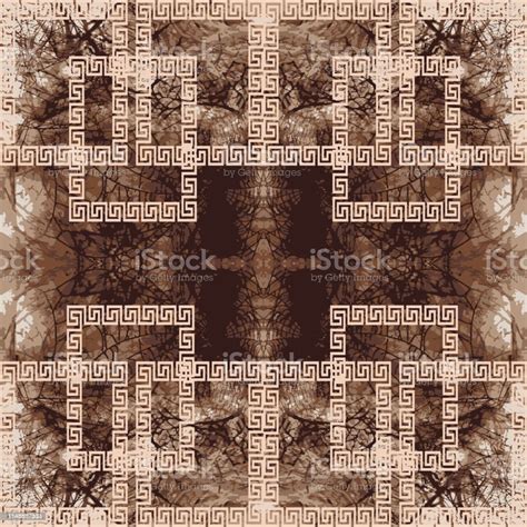 질감 화려한 그리스어 국경 완벽 한 패턴입니다 추상 환각 배경입니다 기하학적 배경을 반복 합니다 그리스 키 미 더 테두리 장식 사각형 브라운 베이 지 색에 현대적인 우아한