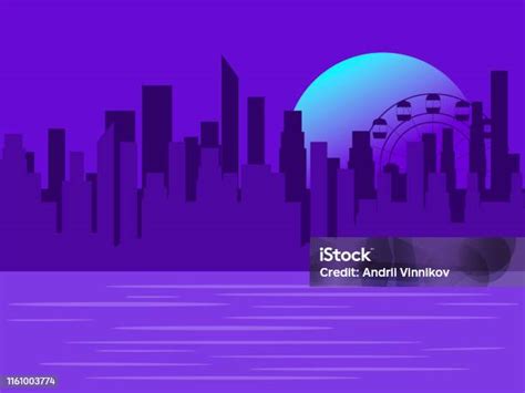 고층 빌딩과 강이있는 도시 파노라마 달의 배경에 탈수의 바퀴 벡터 일러스트레이션 0명에 대한 스톡 벡터 아트 및 기타 이미지 0명 1980 1989 년 강 Istock