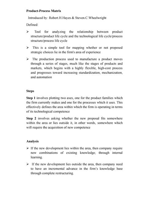 Product Process Matrix Product Process Matrix Introduced By Robert H