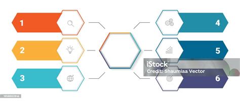 6단계 인포그래픽 디자인 흰색 배경에 고립된 육각형 모양의 평면 디자인의 정보 차트 육각형에 대한 스톡 벡터 아트 및 기타
