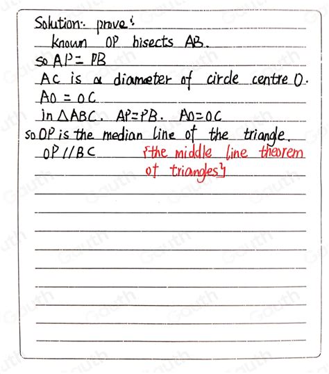 Solved 1 Ac Is A Diameter Of Circle Centre O B Is A Point On The Circle Op Bisects Ab Prove