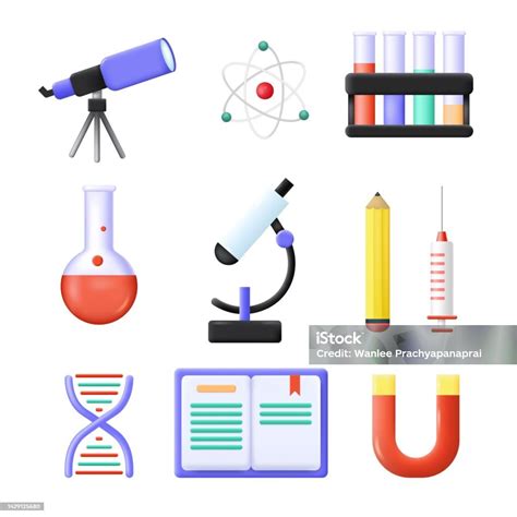 과학 벡터 3d 아이콘입니다 화학 실험실 연구 세트 Dna 분자 원자 현미경 및 의료 테스트 장비 등각 기호 생물학 생명 공학 및 화학 분석 개념 0명에 대한 스톡 벡터