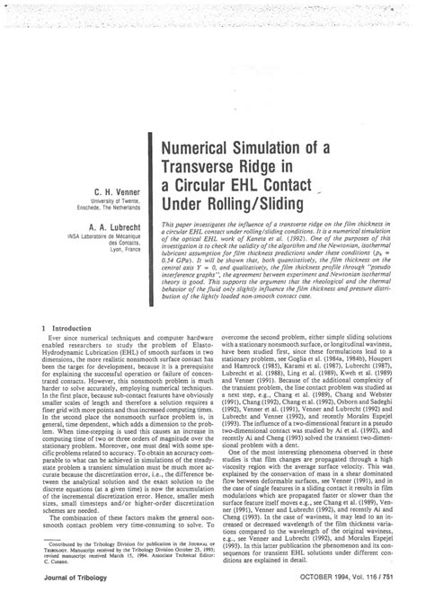 Pdf Numerical Simulation Of A Transverse Ridge In A Circular Ehl