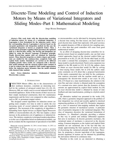 Pdf Discrete Time Modeling And Control Of Induction Motors By Means Of Variational Integrators