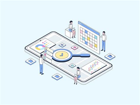 Recherche Et Développement Illustration Isométrique Couleur Linéaire Adapté Aux Applications