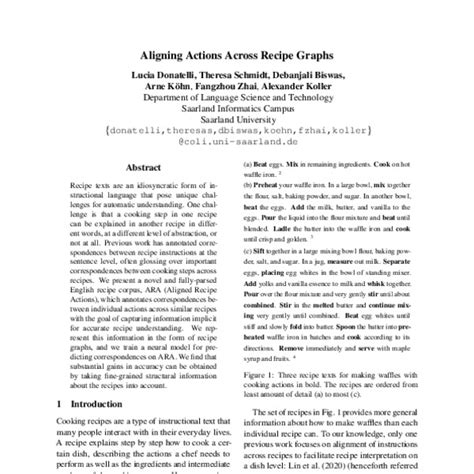 Aligning Actions Across Recipe Graphs Acl Anthology
