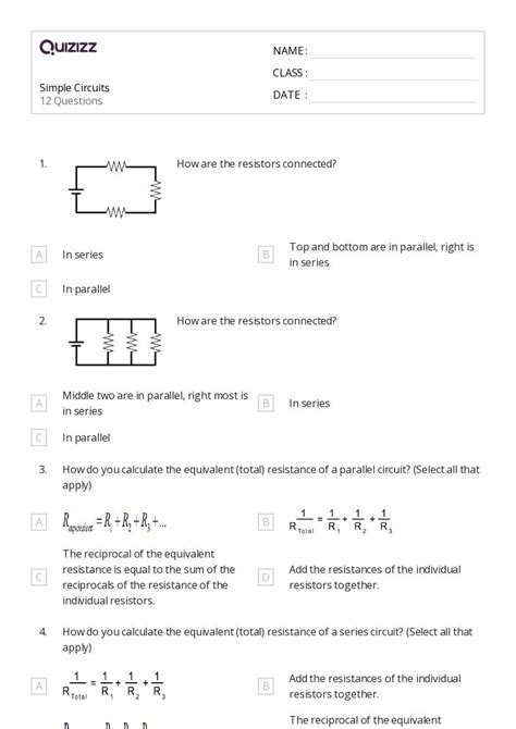 50 Series And Parallel Resistors Worksheets For 10th Class On Quizizz