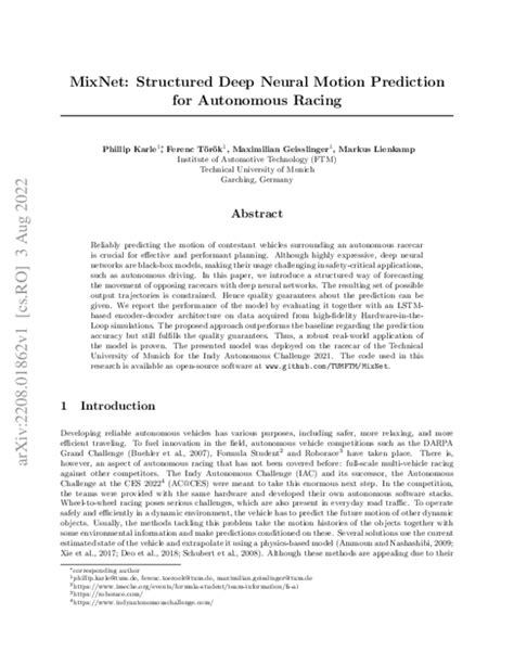 Pdf Mixnet Structured Deep Neural Motion Prediction For Autonomous Racing