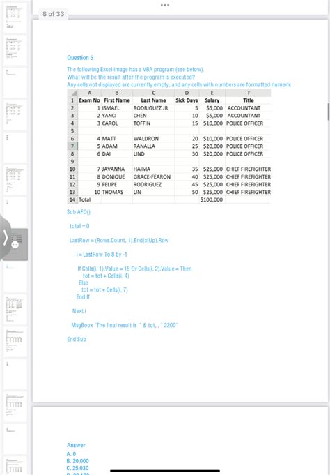 Solved 6 Of 33 Question 4 The Following Excel Image Has A