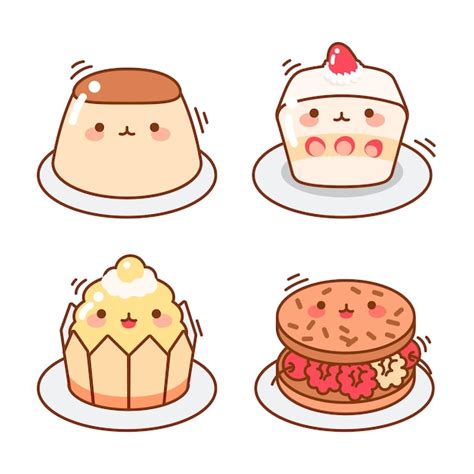 Colección De Postres Japoneses Kawaii Vector Premium