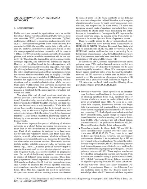 Pdf An Overview Of Cognitive Radio Networks