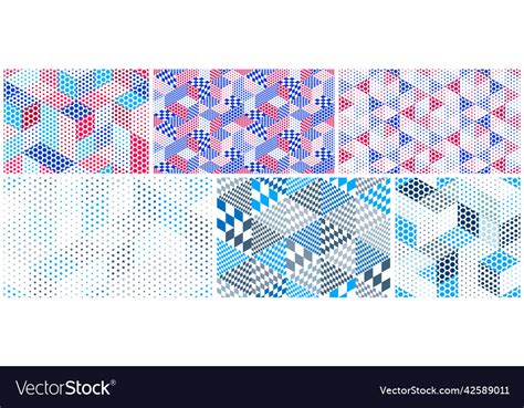 Seamless Dotted Cubes Backgrounds Set Dots Boxes Vector Image