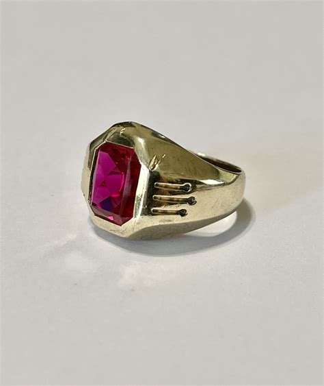 Ruby Ring Vintage Dason 10k Yellow Gold Mens Red Etsy