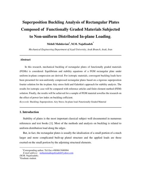 Pdf Superposition Buckling Analysis Of Rectangular Plates Composed Of