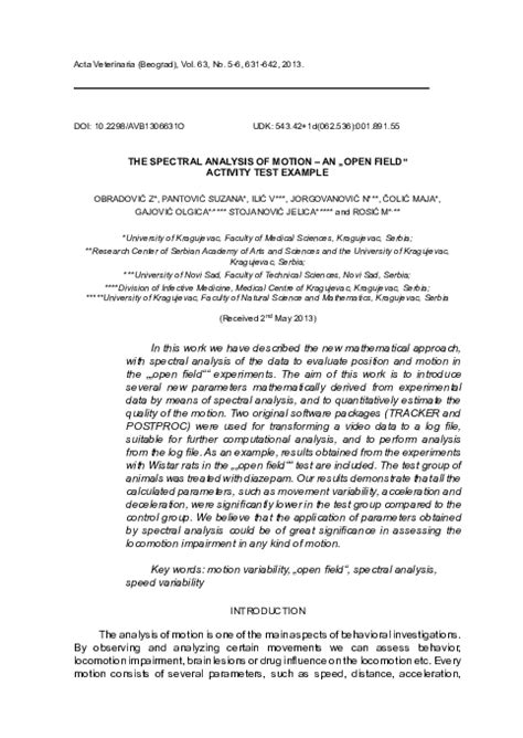 Pdf The Spectral Analysis Of Motion An Open Field Activity Test
