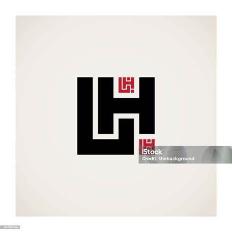 Lh 이 로고의 미니어처 형태로 빨간색 사각형이있는 모노그램 또는 로고 타입 L 및 H 이니셜 또는 로고 Hl 아이콘 또는 디자인 요소 로고에 대한 스톡 벡터 아트 및 기타