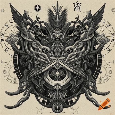 Bold Black And Grey Intricate Occult Drawing With Wings An Eye Symbol