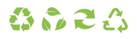 재활용 아이콘 세트 녹색으로 화살표를 재활용하십시오 나뭇잎 아이콘을 재활용합니다 기호를 재사용합니다 에코 사인 에코 트라이앵글 녹색 나뭇잎 기호입니다 자연 오염 기호 0명에