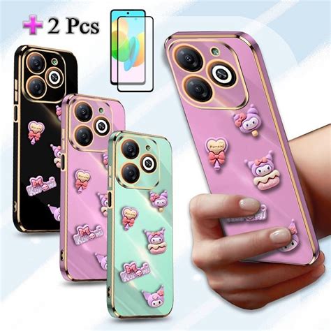 2 In 1 For Tecno Spark 20c Bg7n Case Traight Edge Electroplated With Diy 3d Stereoscopic Lovely