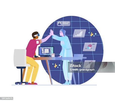 Rekan Kerja Yang Mengerjakan Proyek Di Metaverse Ilustrasi Stok Unduh Gambar Sekarang