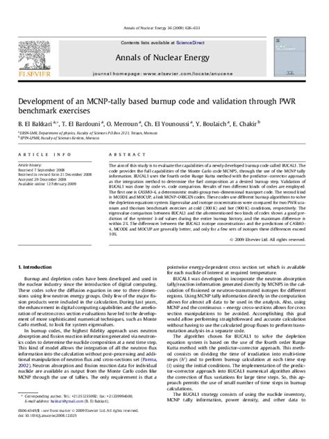 Pdf Development Of An Mcnp Tally Based Burnup Code And Validation
