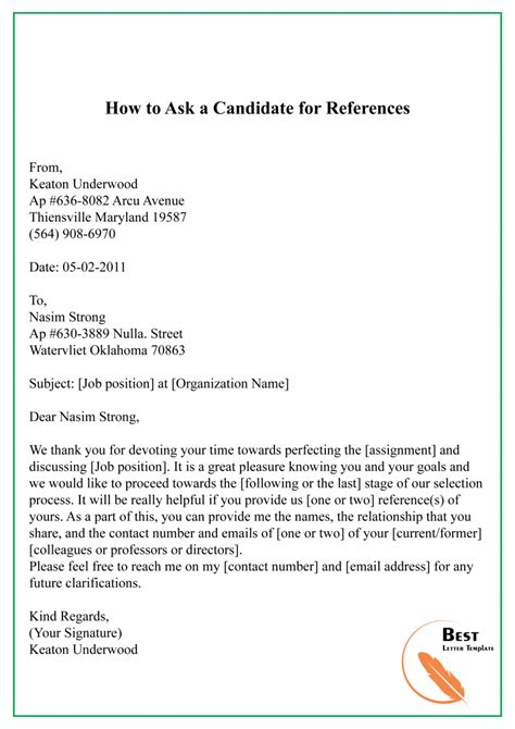 Free Reference Letter Template Format Sample Example
